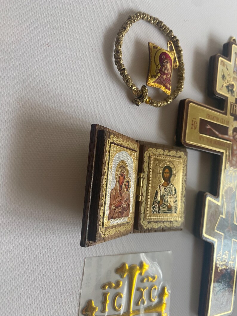 Christian Gift Set With Cross, Rosary, Diptych Icon, Amulet of the ...