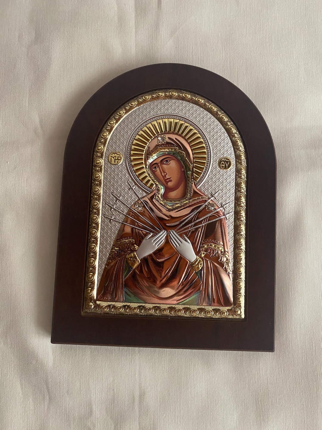 Holy Virgin Mary of 7 Swords Byzantine Silver Orthodox Icon Greek ...
