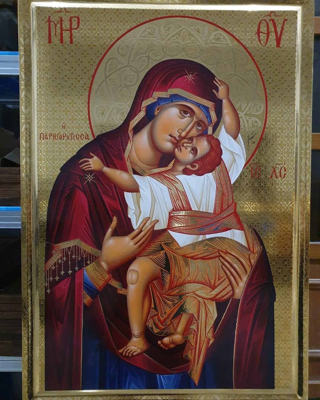 Virgin Mary Orthodox Icon With a Polished Look and Water Gilded Shiny ...