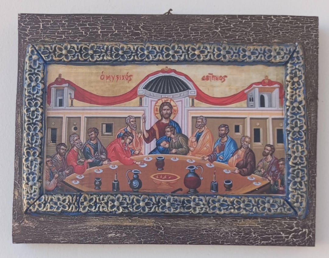 The Last Supper Jesus Christ With Apostles Handmade Icon Greek Orthodox ...