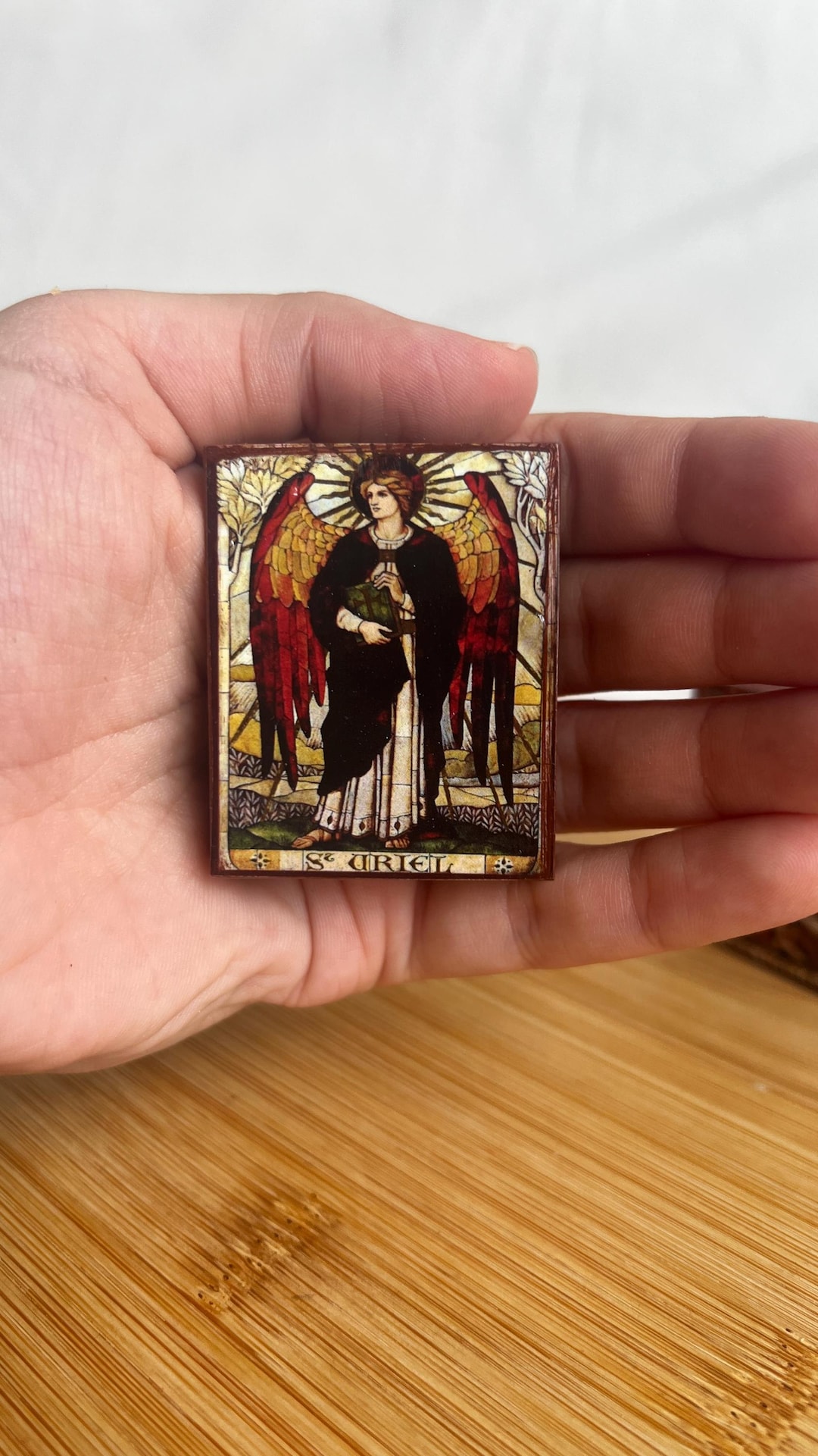 Small Wooden Pocket Icon Archangel Uriel in Premium Quality Handmade ...