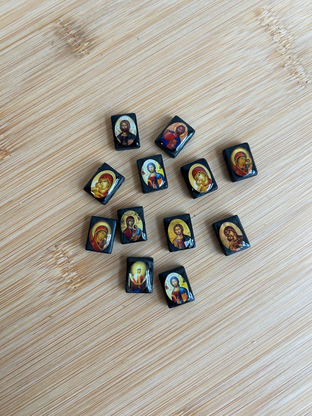 12 Handmade Wooden Very Small Icons With Jesus Christ and Virgin Mary ...