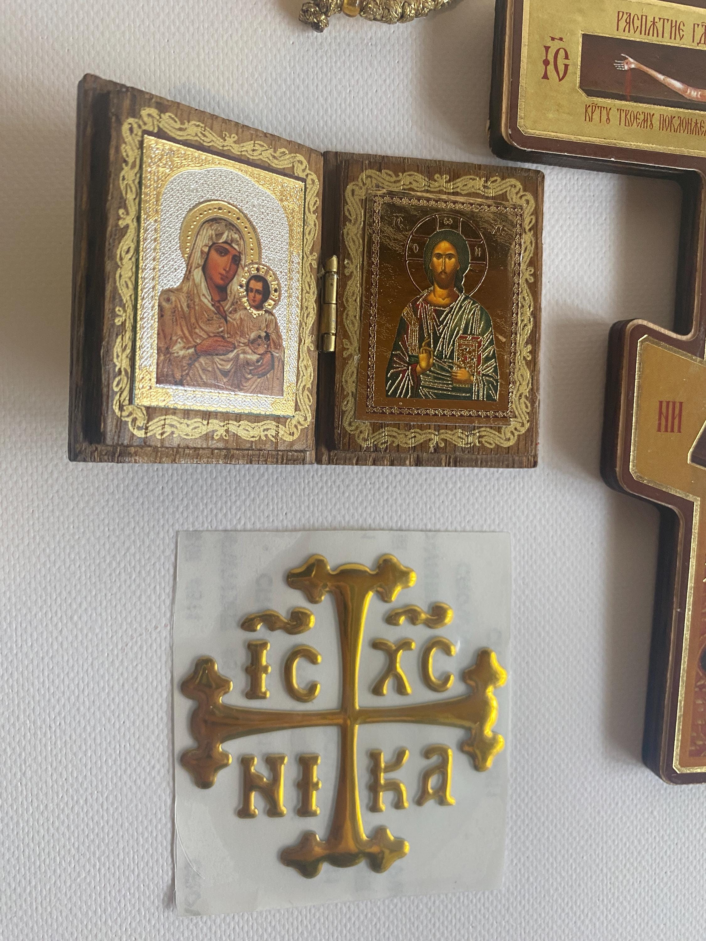 Christian Gift Set With Cross, Rosary, Diptych Icon, Amulet of the ...