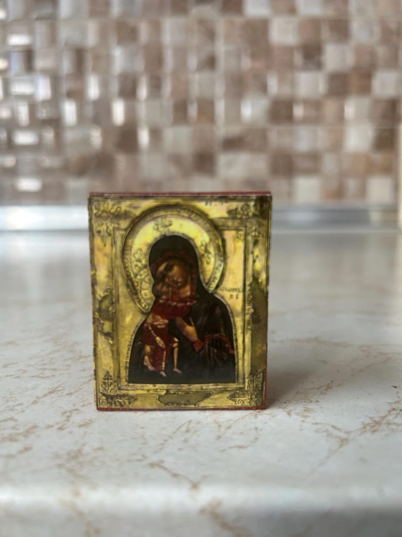 Virgin Mary Icon, Small Pocket Size, Handmade Byzantine Art Travel Icon ...