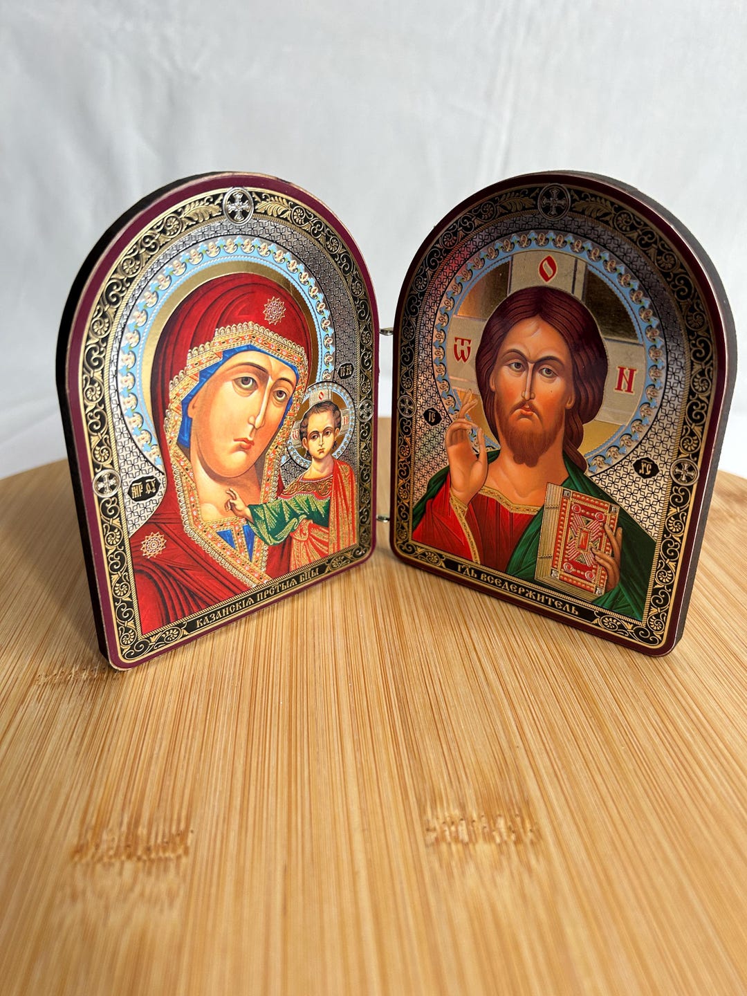 Small Wooden Diptych Icon of Jesus Christ and Holy Theotokos Greek ...