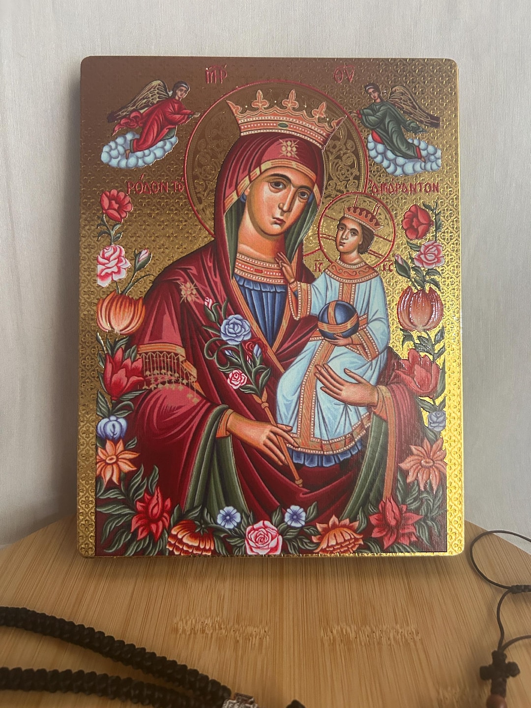 Virgin Mary Orthodox Icon With a Polished Look and Water Gilded Shiny ...