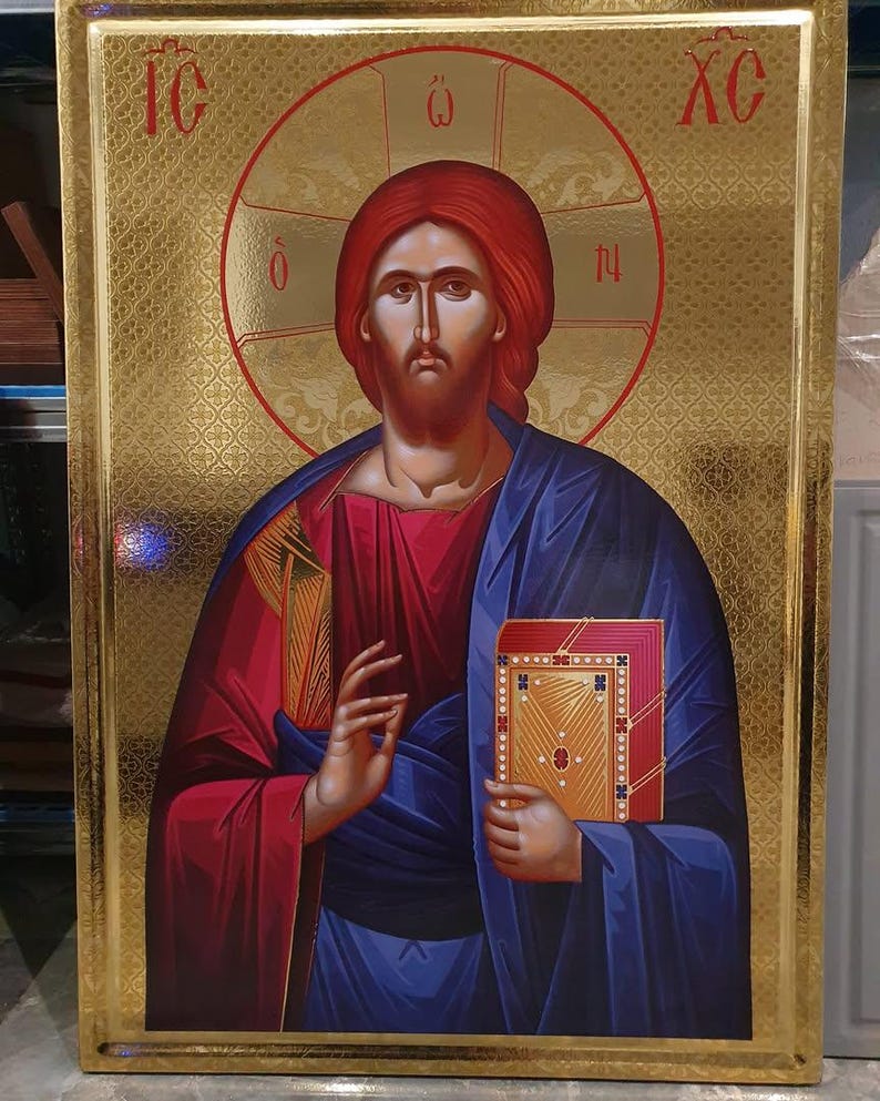 Jesus Christ Orthodox Icon With a Polished Look and Water Gilded Shiny ...
