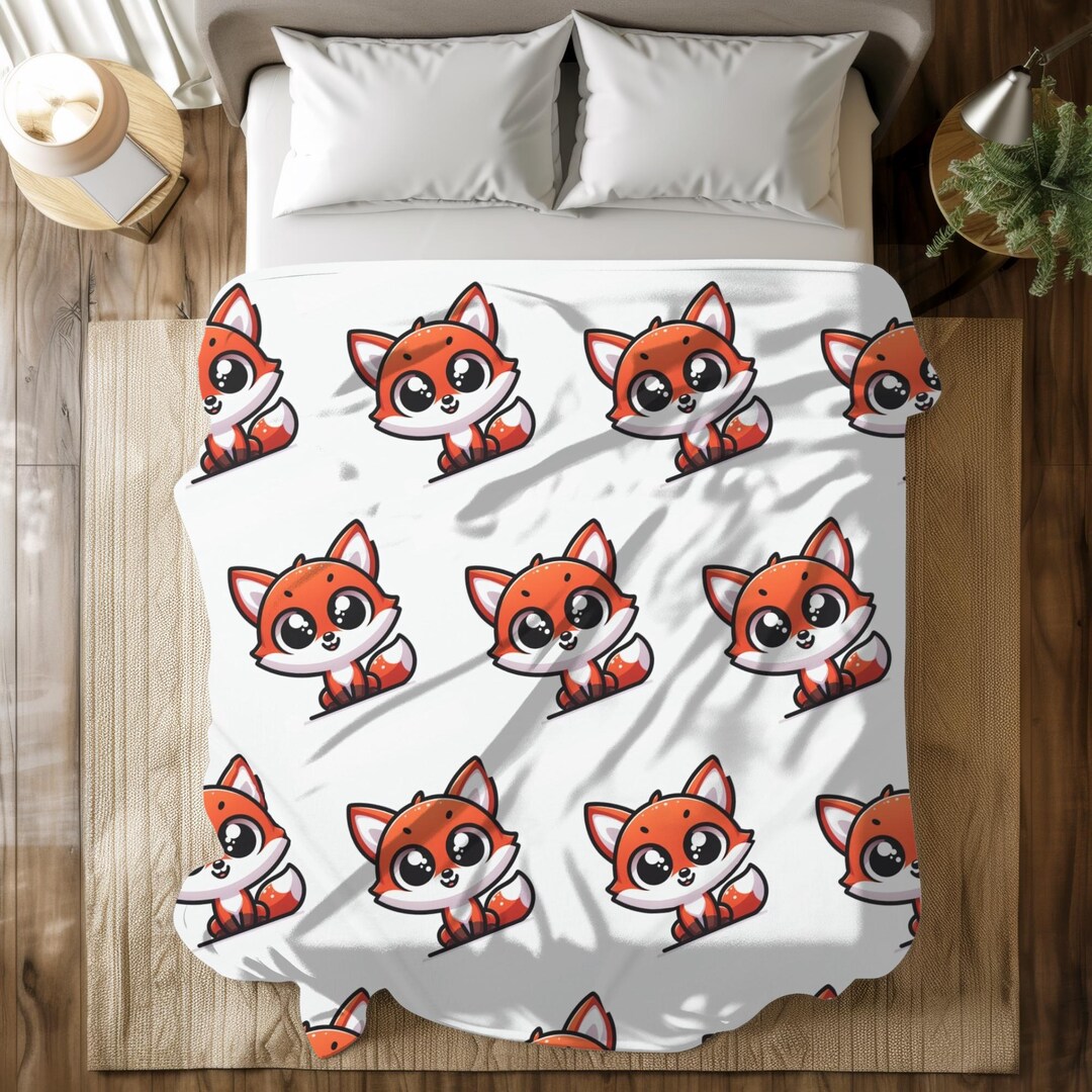 Cute Fox Comforter, Cozy Kawaii Home Decor, Soft Luxury Bedding, Warm ...