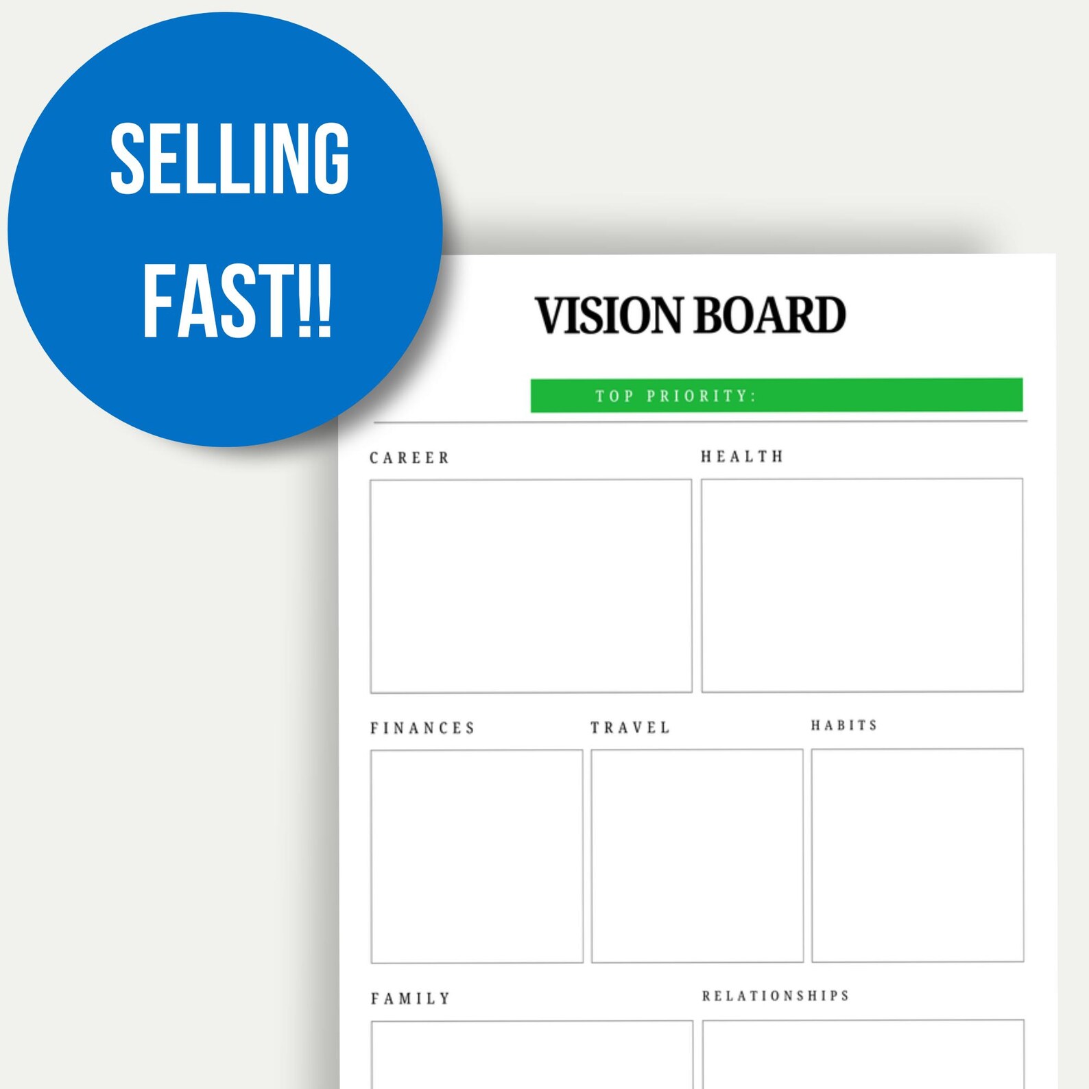 VISION BOARD TEMPLATE, Digital Vision Board Pdf, Fillable Goal Setting ...