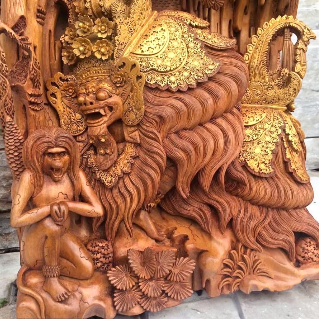 Hand-carved Balinese Barong Wood Art | Floral Relief Panel - Etsy