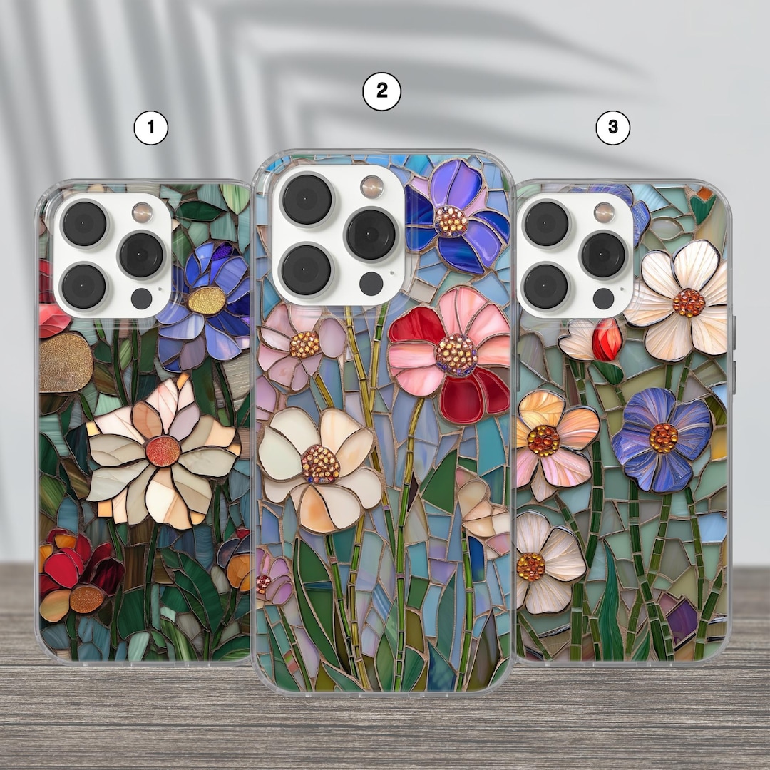 Floral Mosaic Phone Case Stained Glass Style Cover - Etsy