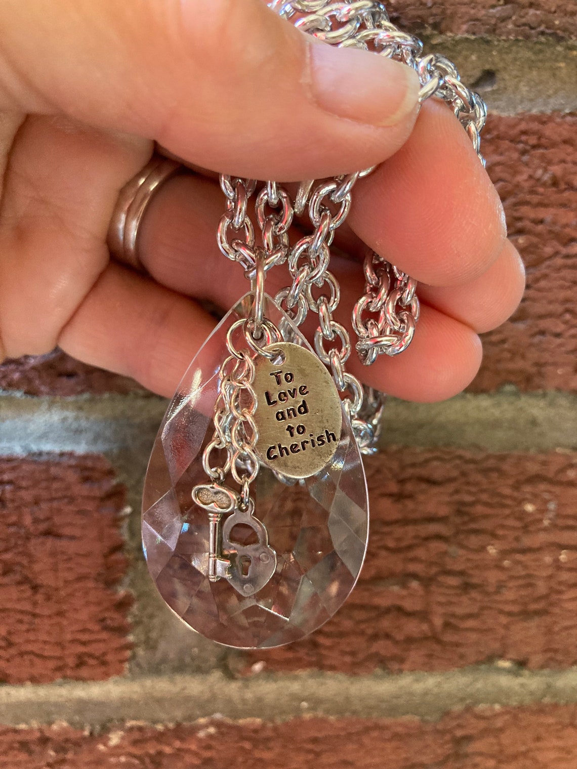 VINTAGE PRISM NECKLACE, Faceted, W/charms & Aluminum Chain, Upcycled ...