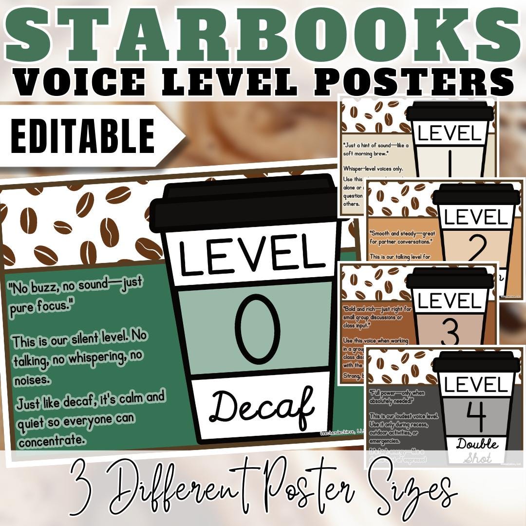 Starbooks Coffee Classroom Decor Coffee Voice Level Poster for Class ...