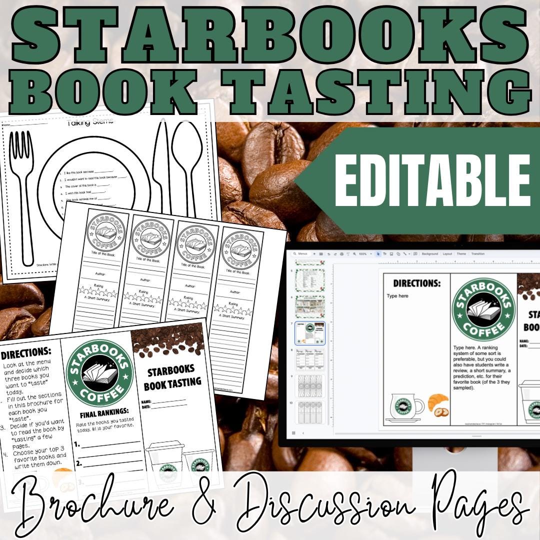 Starbooks Coffee Classroom Decor Book Tasting Trifold Brochure Handout ...