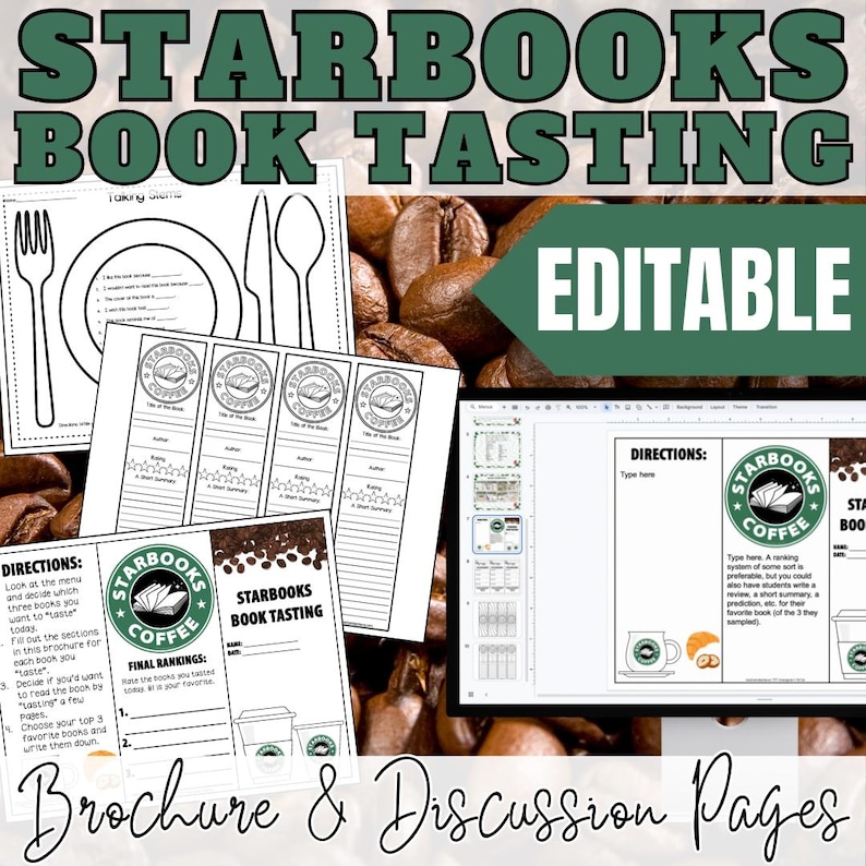 Starbooks Coffee Classroom Decor Book Tasting Trifold Brochure Handout ...