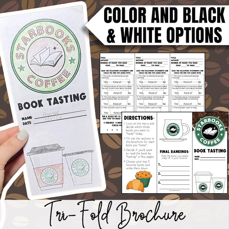 Starbooks Coffee Classroom Decor Book Tasting Trifold Brochure Handout ...
