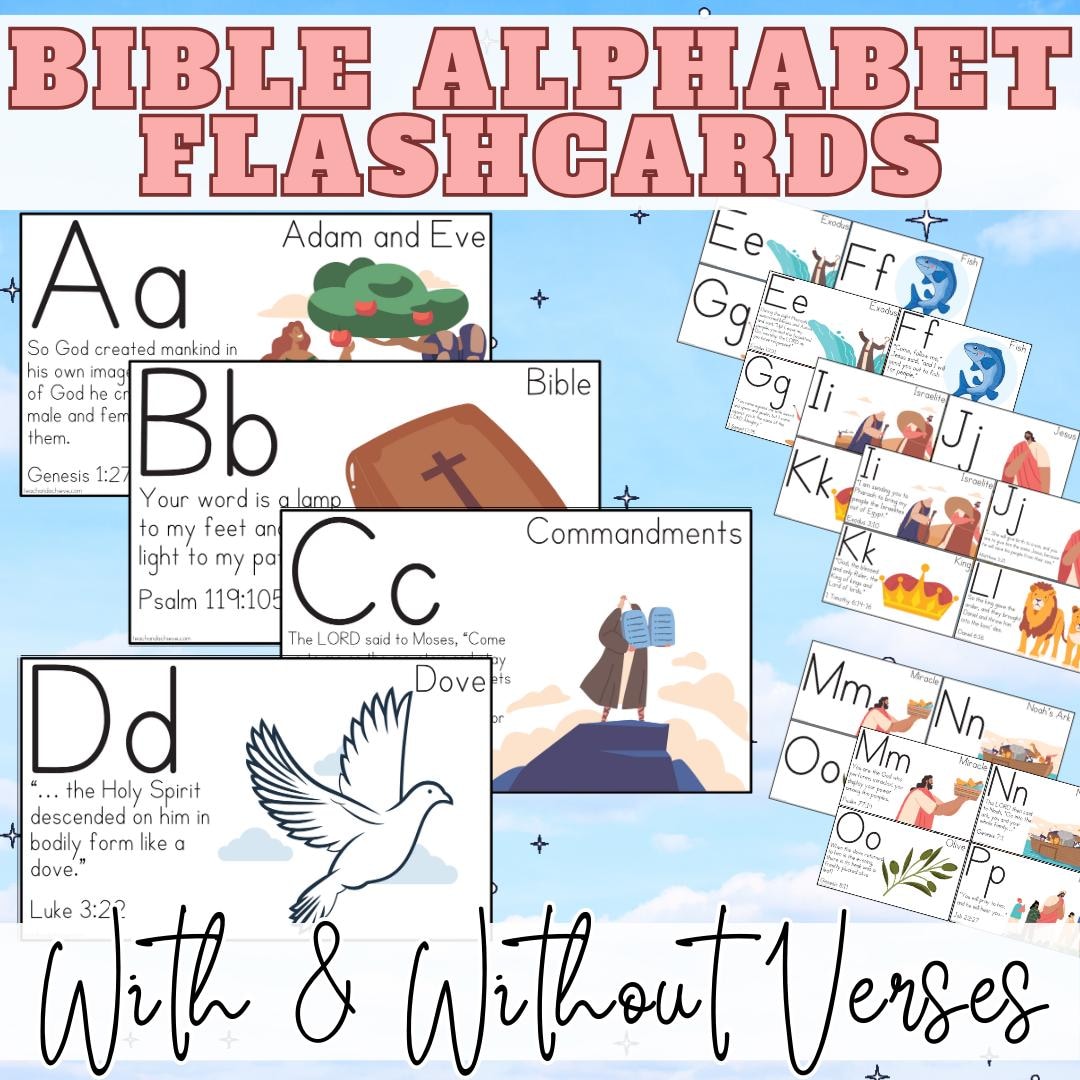 Bible Alphabet Flashcards, Kids ABC Bible Card Set, Christian ...