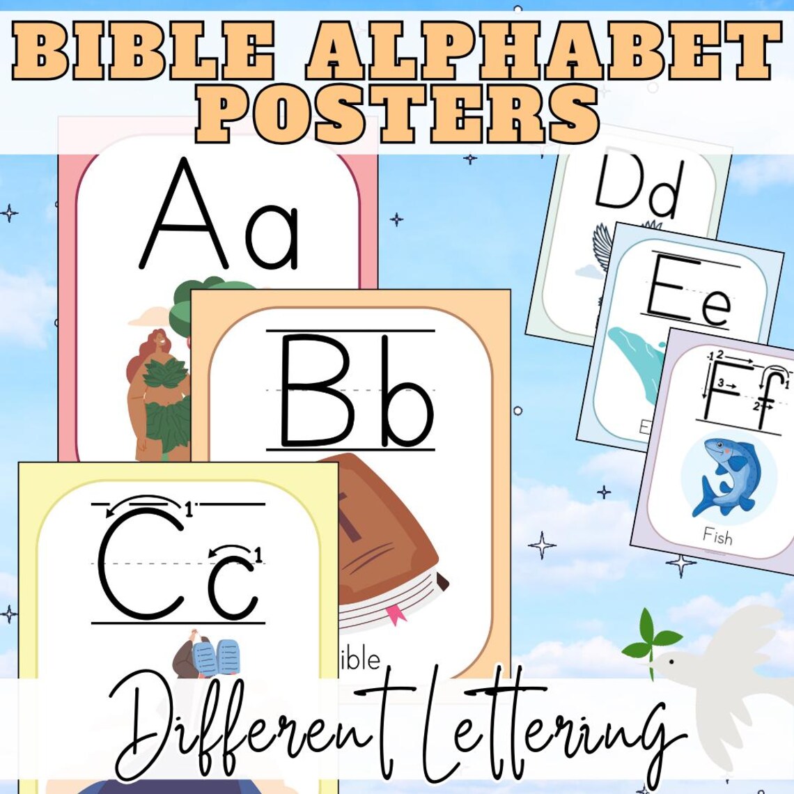 Bible Alphabet Posters With Letter Formation, Christian Homeschool ...