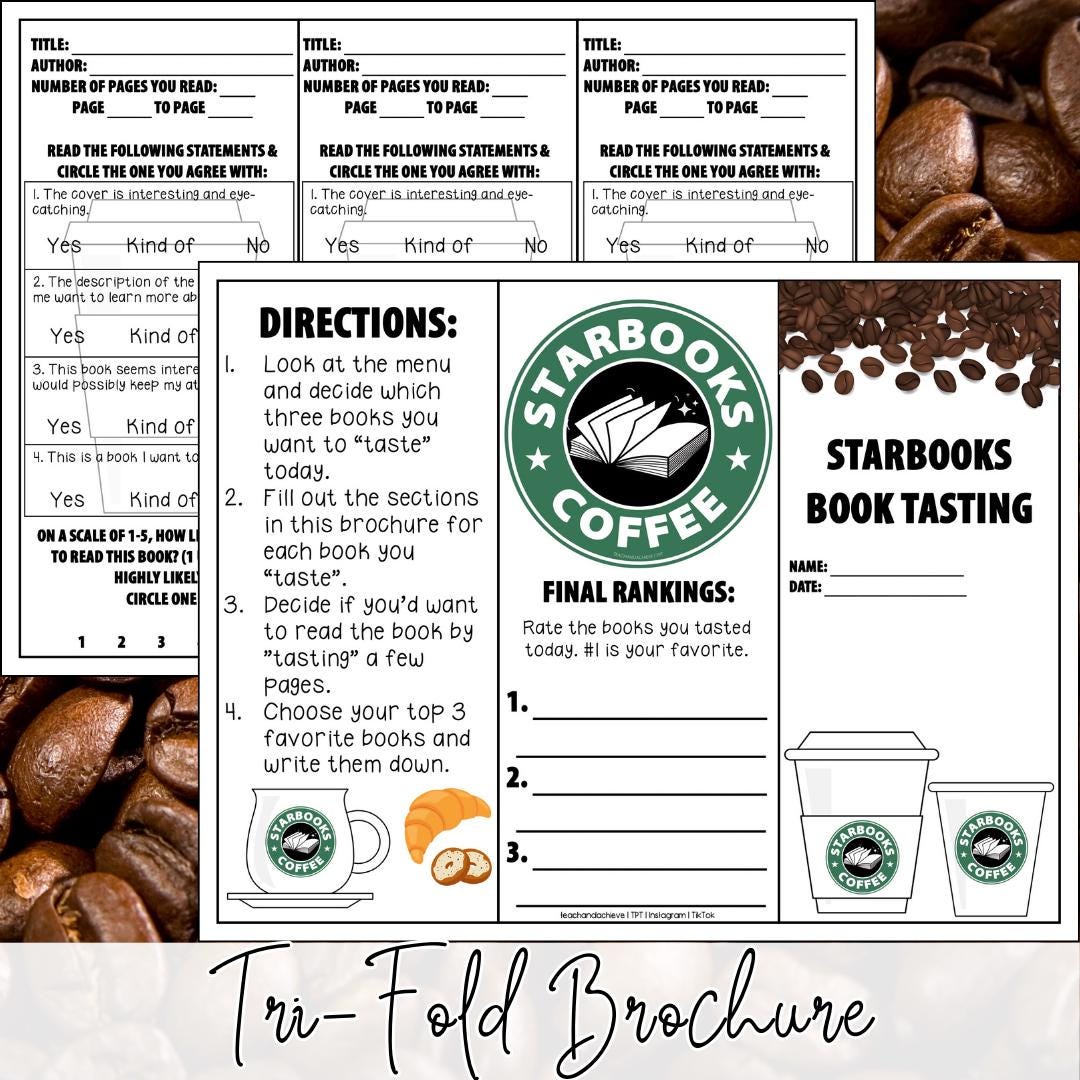 Starbooks Coffee Classroom Decor Book Tasting Trifold Brochure Handout ...