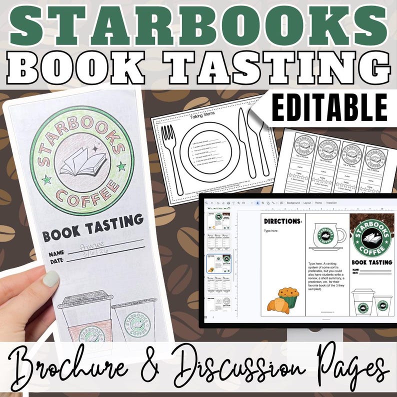 Starbooks Coffee Classroom Decor Book Tasting Trifold Brochure Handout ...