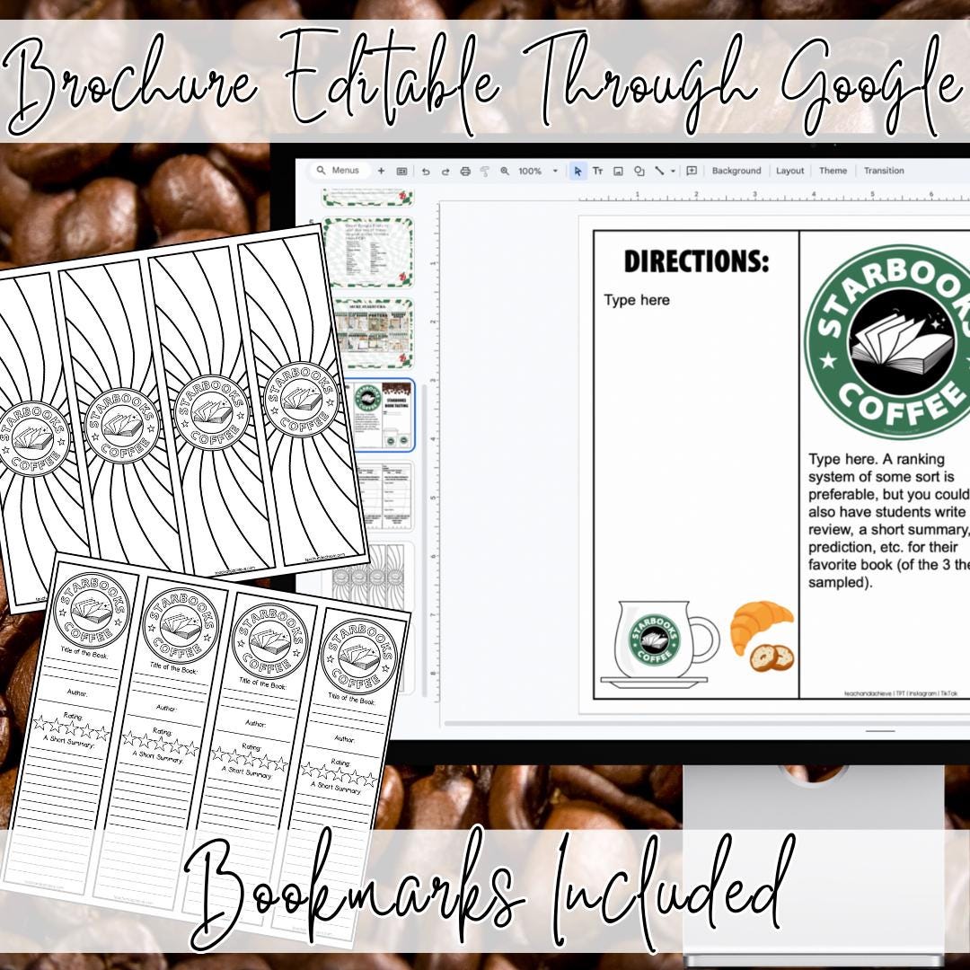 Starbooks Coffee Classroom Decor Book Tasting Trifold Brochure Handout ...
