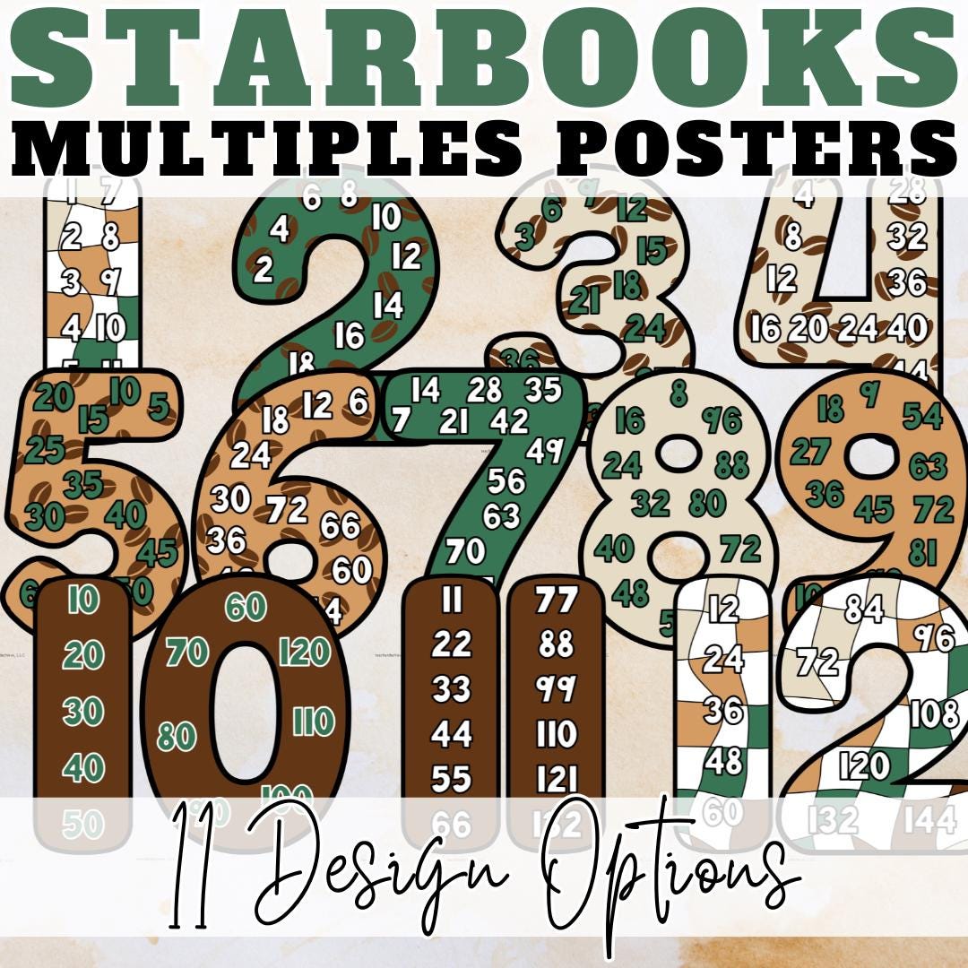 Starbooks Coffee Classroom Math Multiples Poster Classroom Printable ...