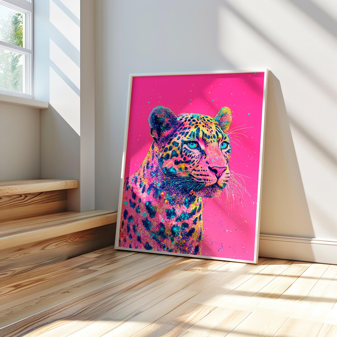 Hot Pink Leopard Wall Art Set, Wall Art Prints Glitter Cheetah, Modern ...