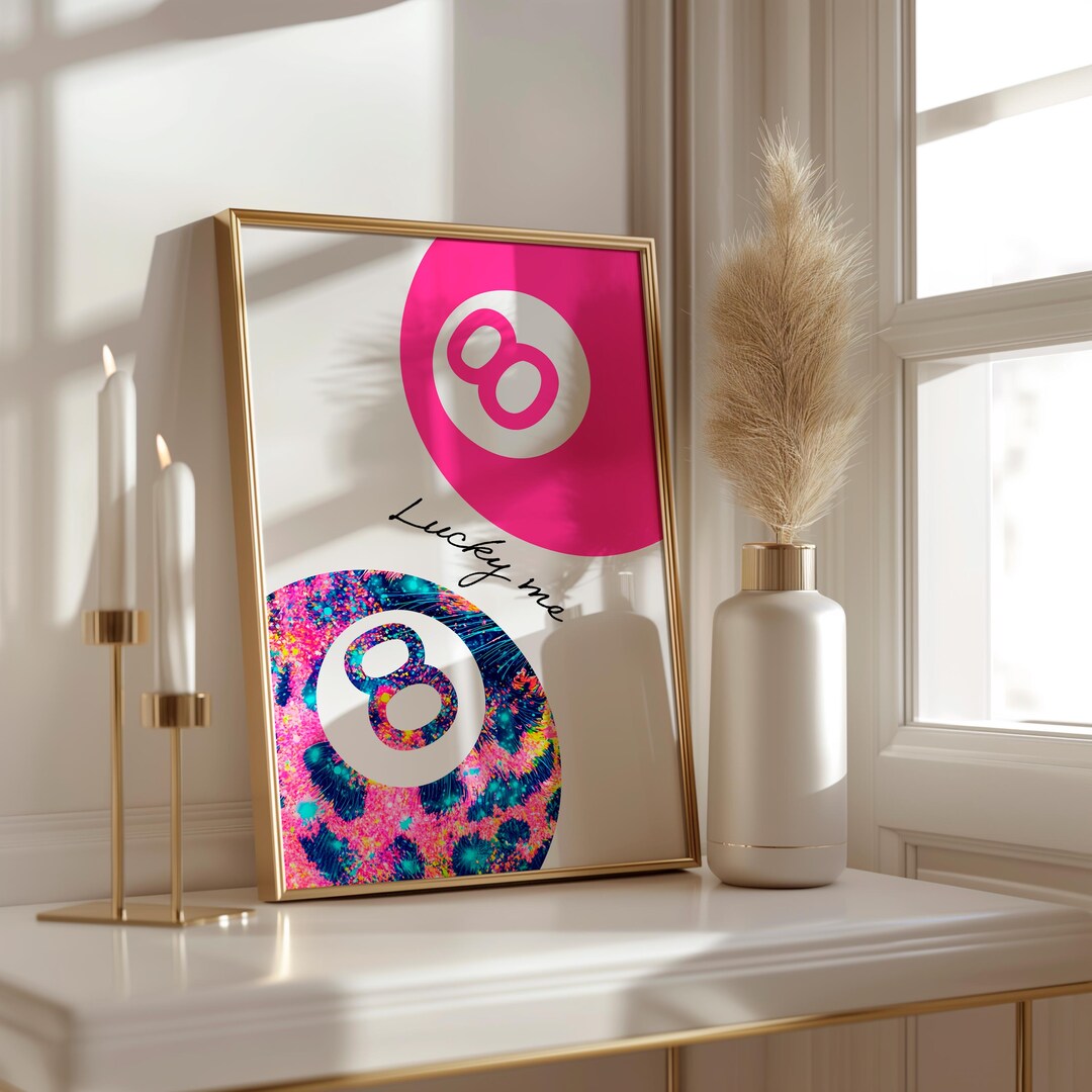 Lucky 8 Ball Pink Poster, Motivational Wall Art, Modern Wall Decor ...