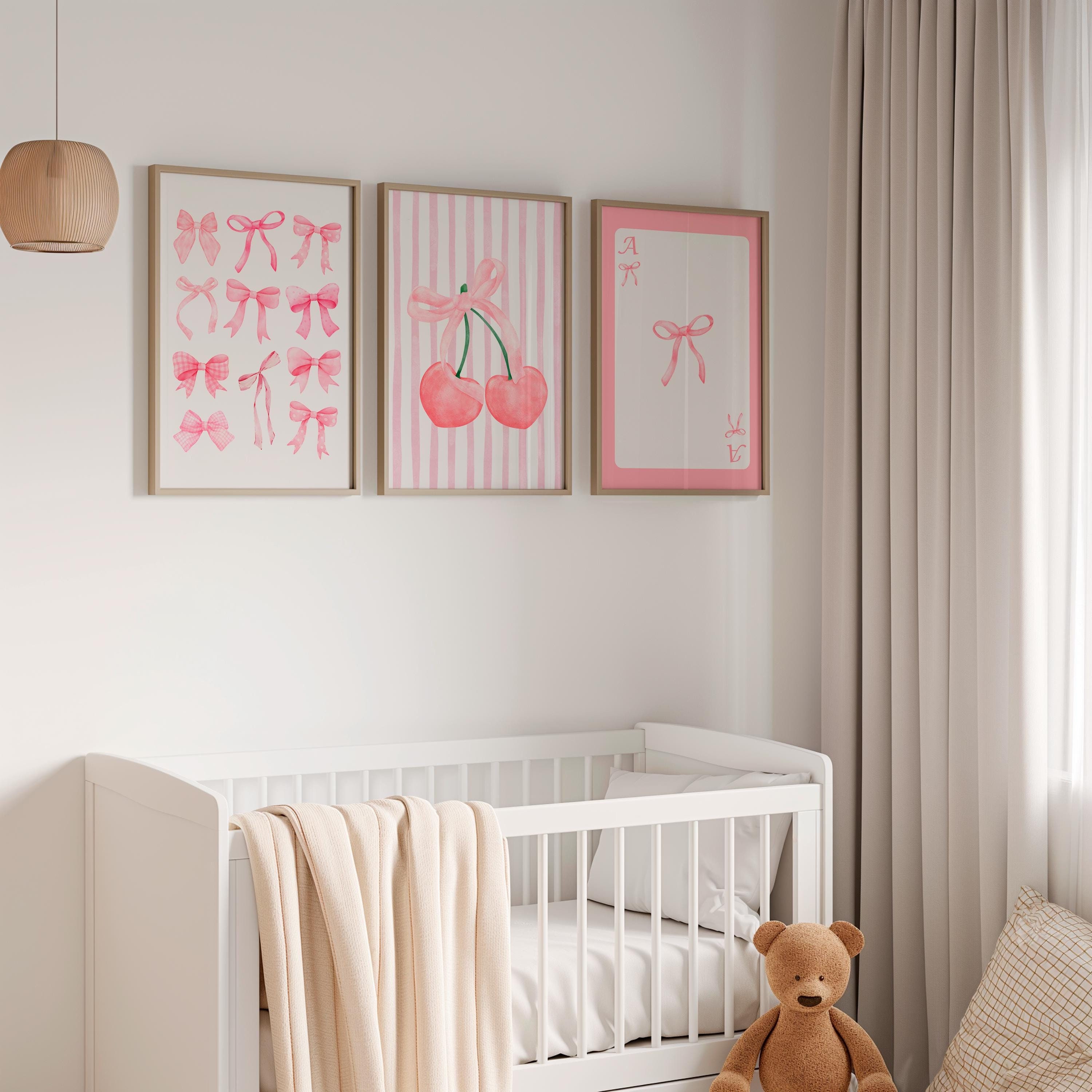 Trendy Pink Bows Wall Art Set of 3, Preppy Poster, College Apartment ...