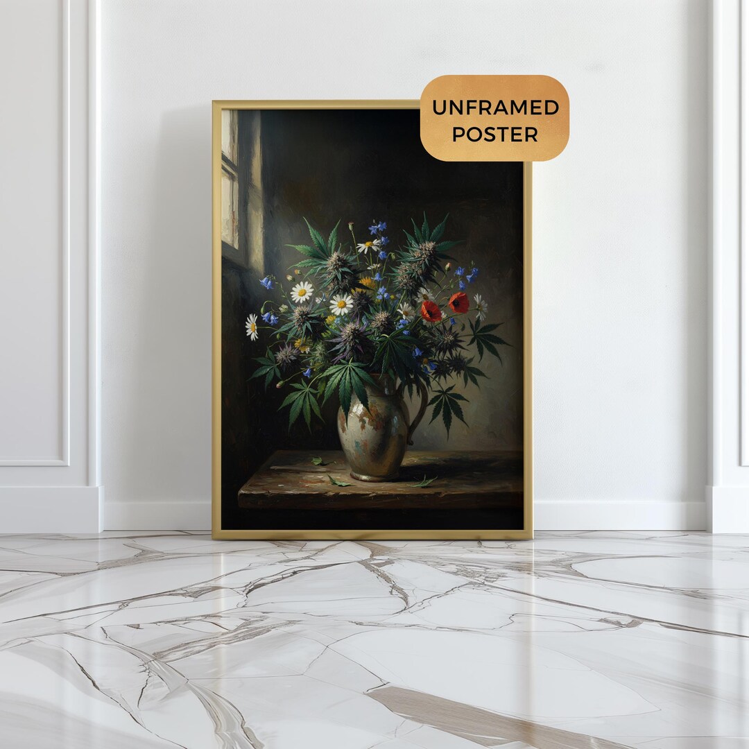 Weed Painting Still Life Oil Print, Cannabis Dopamine Wall Art ...
