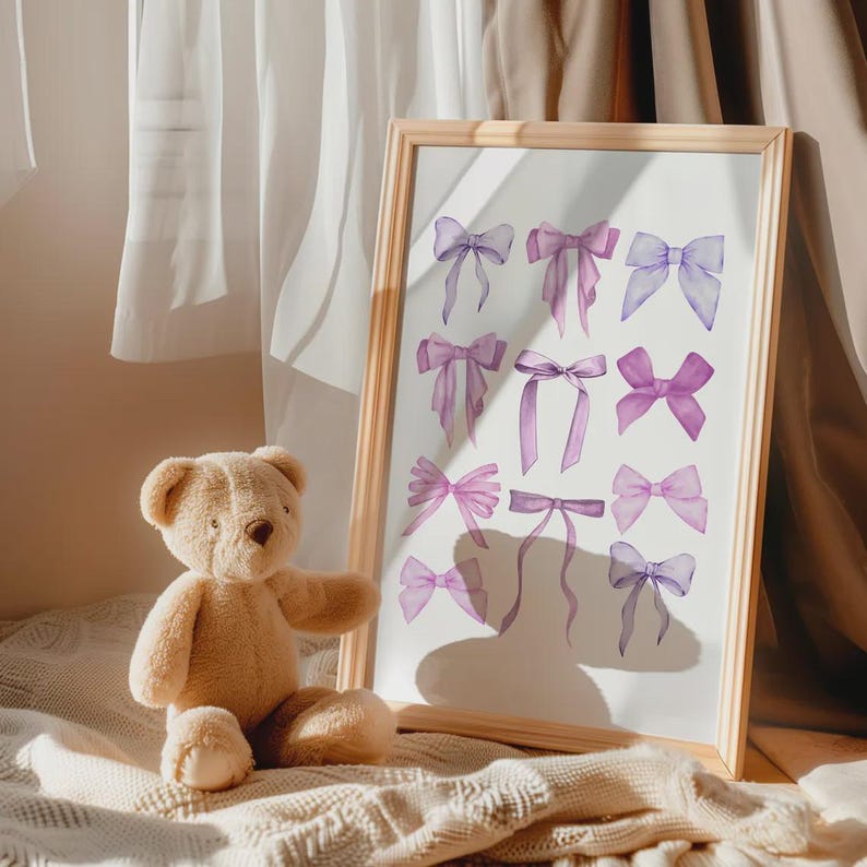 Lilac Coquette Bows Poster, Preppy Aesthetic Decor, Soft Girl Room Art ...