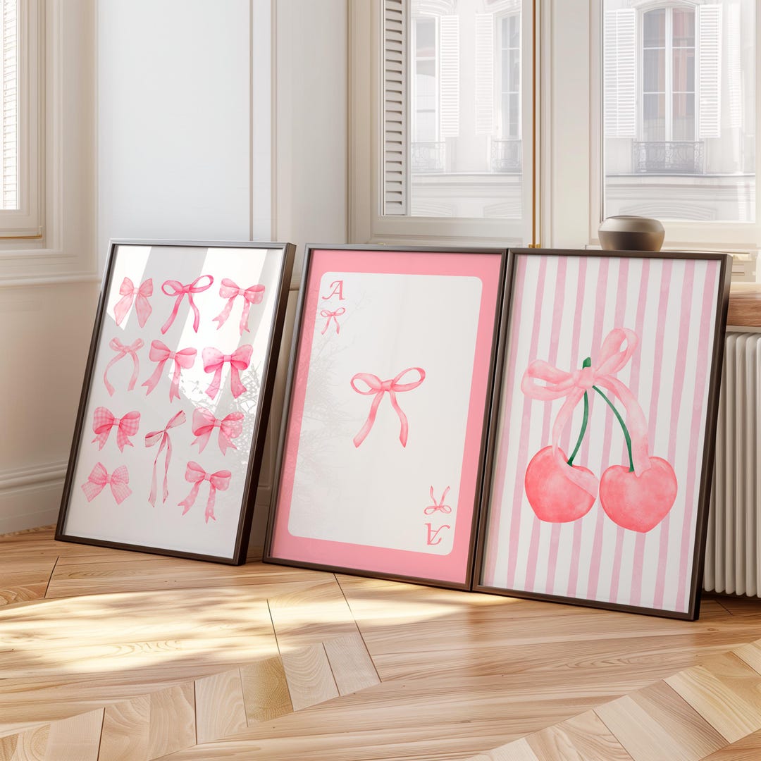 Trendy Pink Bows Wall Art Set of 3, Preppy Poster, College Apartment ...