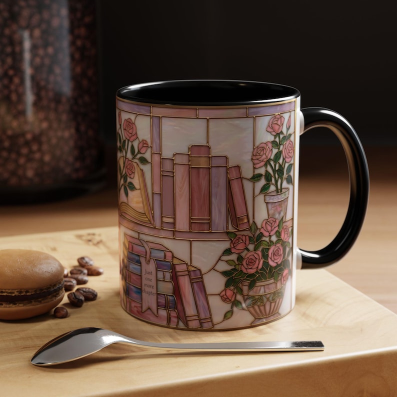 Stained Glass Style Book Lover Mug, Faux Stained Glass Bookshelf Coffee ...
