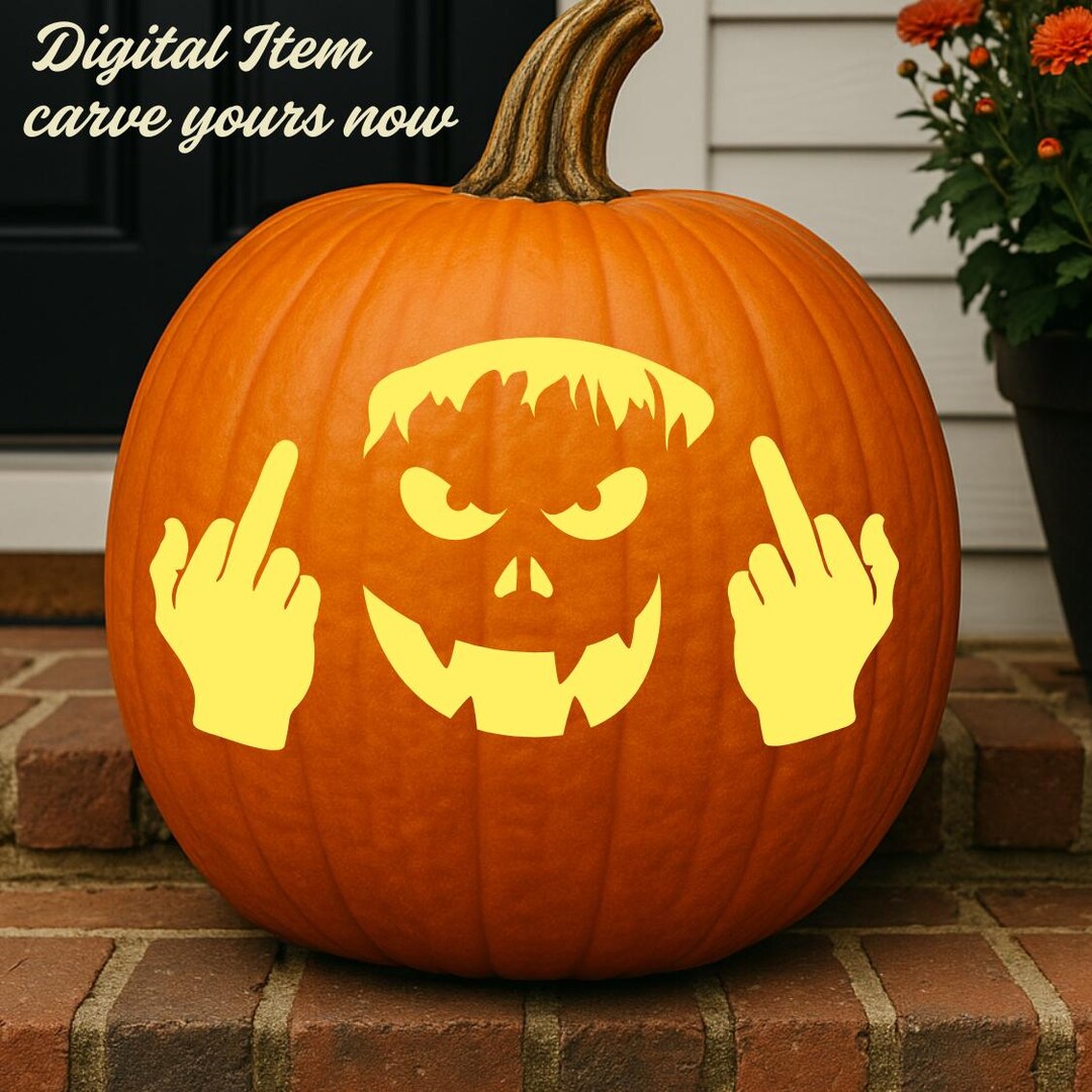 Halloween Funny Middle Finger Pumpkin Carving Stencil Digital Download ...