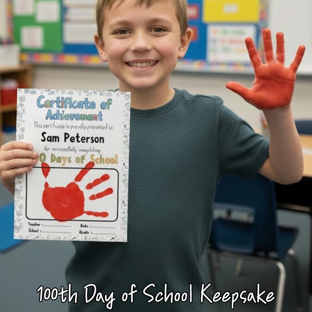 100th Day of School Certificate – Handprint Keepsake, Printable ...