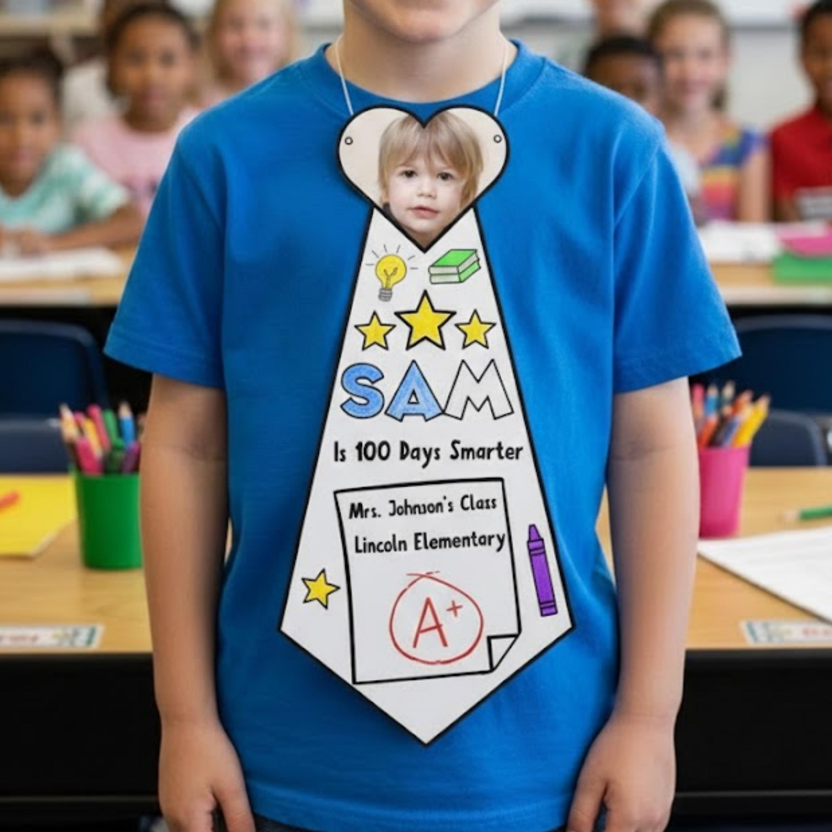 100th Day of School Craft Template – Photo Tie & Heart Face, Add Your ...