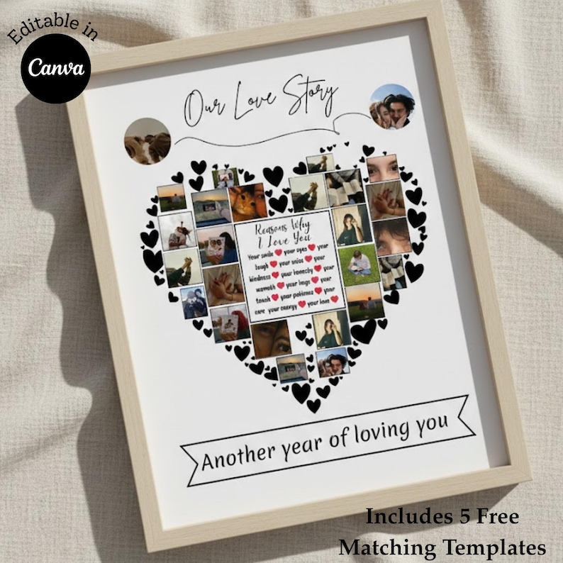 Editable Heart Frame Canva Template, Custom Search Engine Photo Collage ...