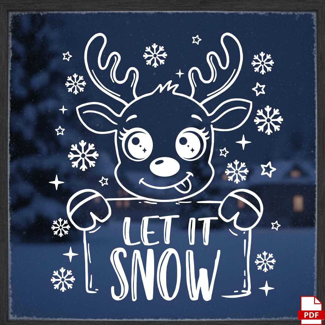 Let It Snow Reindeer Christmas Window Template - Cute Holiday Window ...