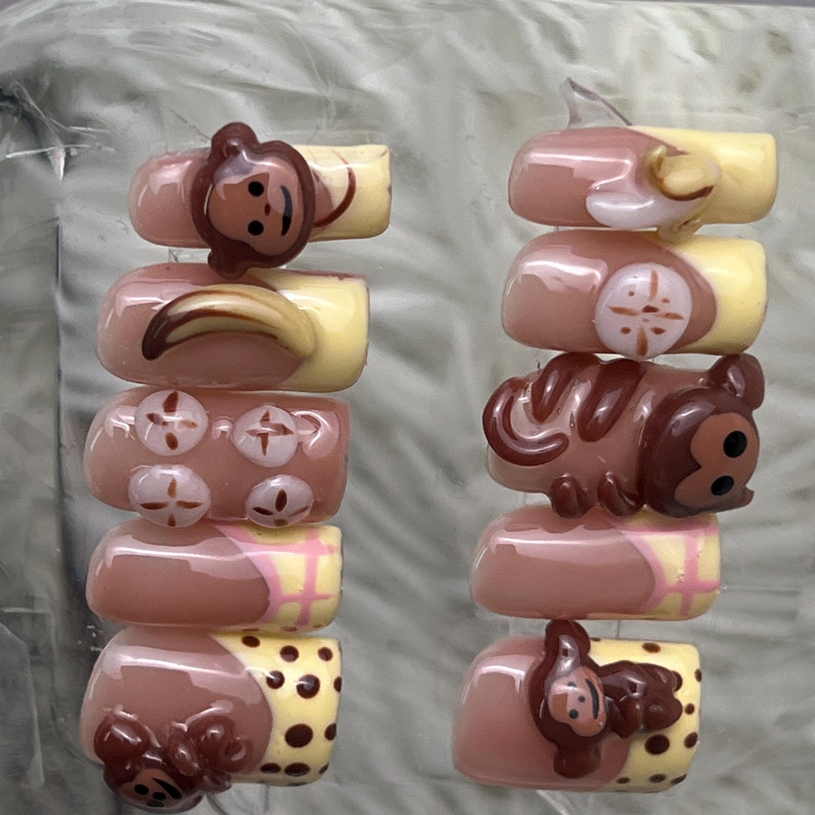 Handmade Kawaii 3D Monkey Press on Nails: Pastel Pink Animal Nail Art ...