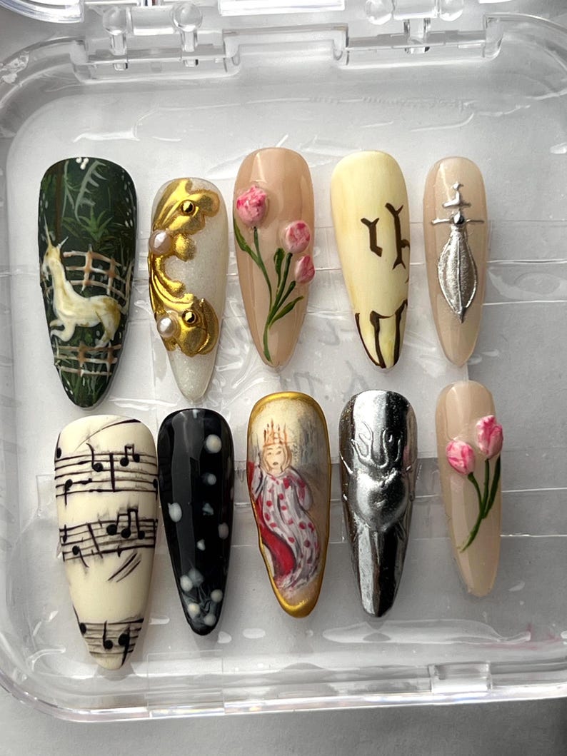 Hand Painted Renaissance Press on Nails, Historical Music Notes and ...