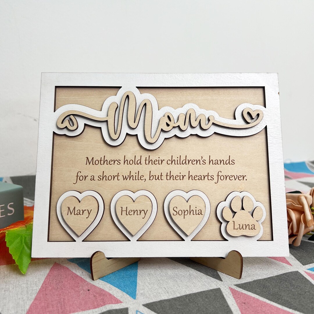 Custom Mom Grandma Sign, Kid's Name in Heart, Wood Frame, Mother's Day ...