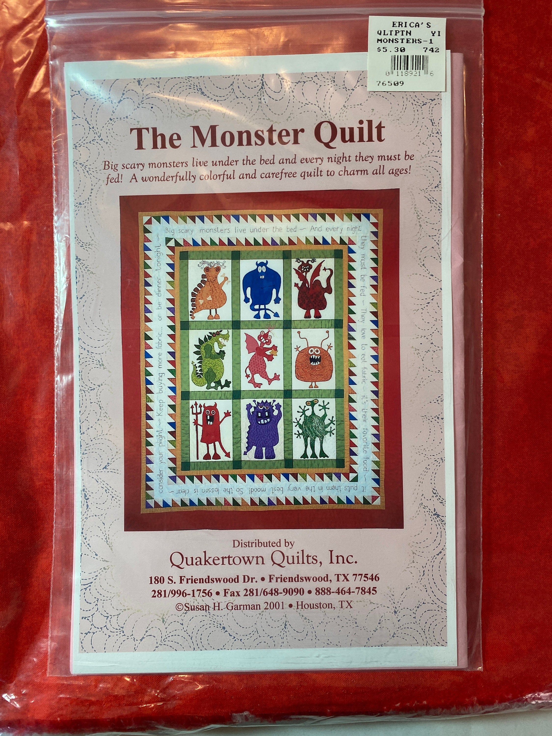 Monster Block of the Month Quilt Kit. Includes Pattern and Fabric for ...