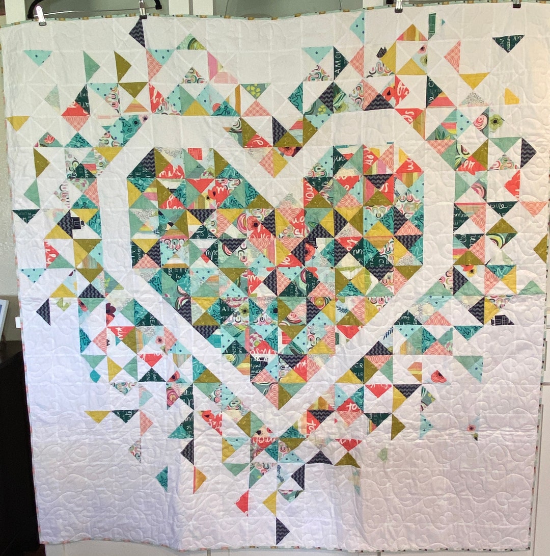 EXPLODING HEART Quilt Made With Art Gallery Fabrics and Floral Backing ...