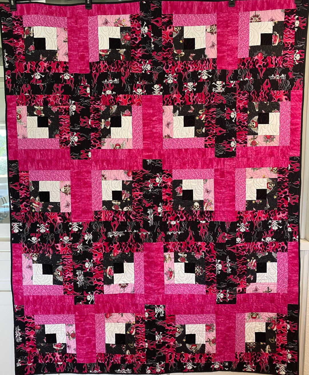 SKULLS AND FLAMES Themed Quilt for the Rider in Your Life. 100% Cotton ...