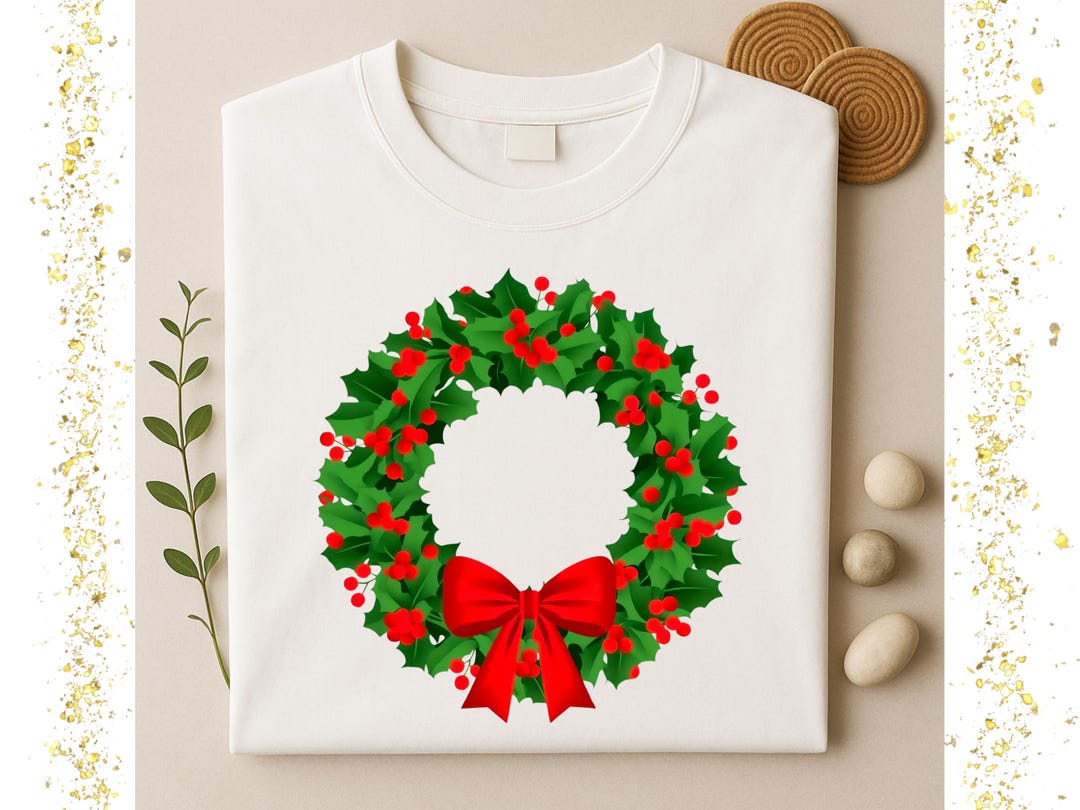 Christmas Wreath PNG SVG | Holly Wreath Clipart With Red Bow | Holiday ...