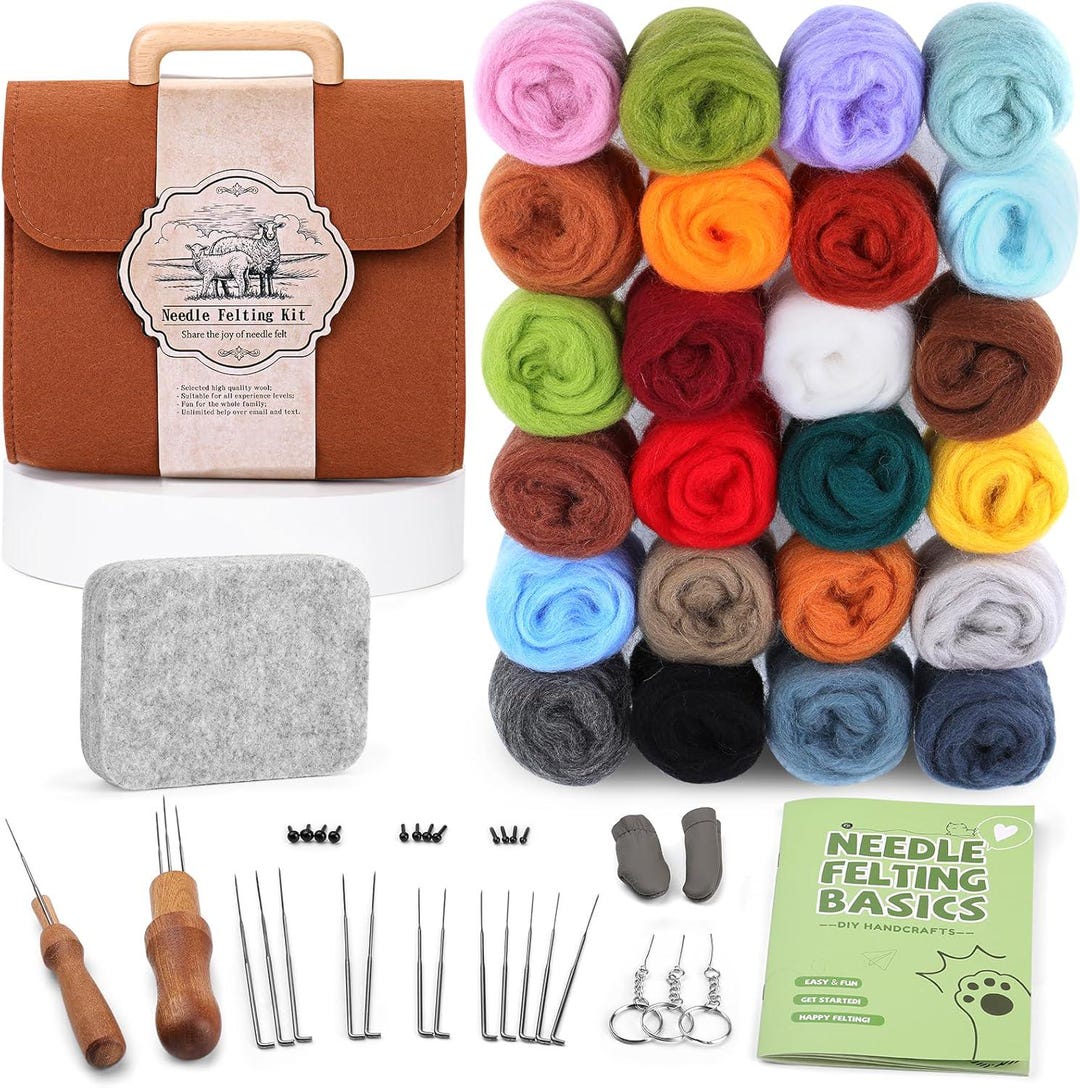 Needle Felting Kit: 24 Colors Wool Roving, DIY Tools & Felt Bag - Etsy