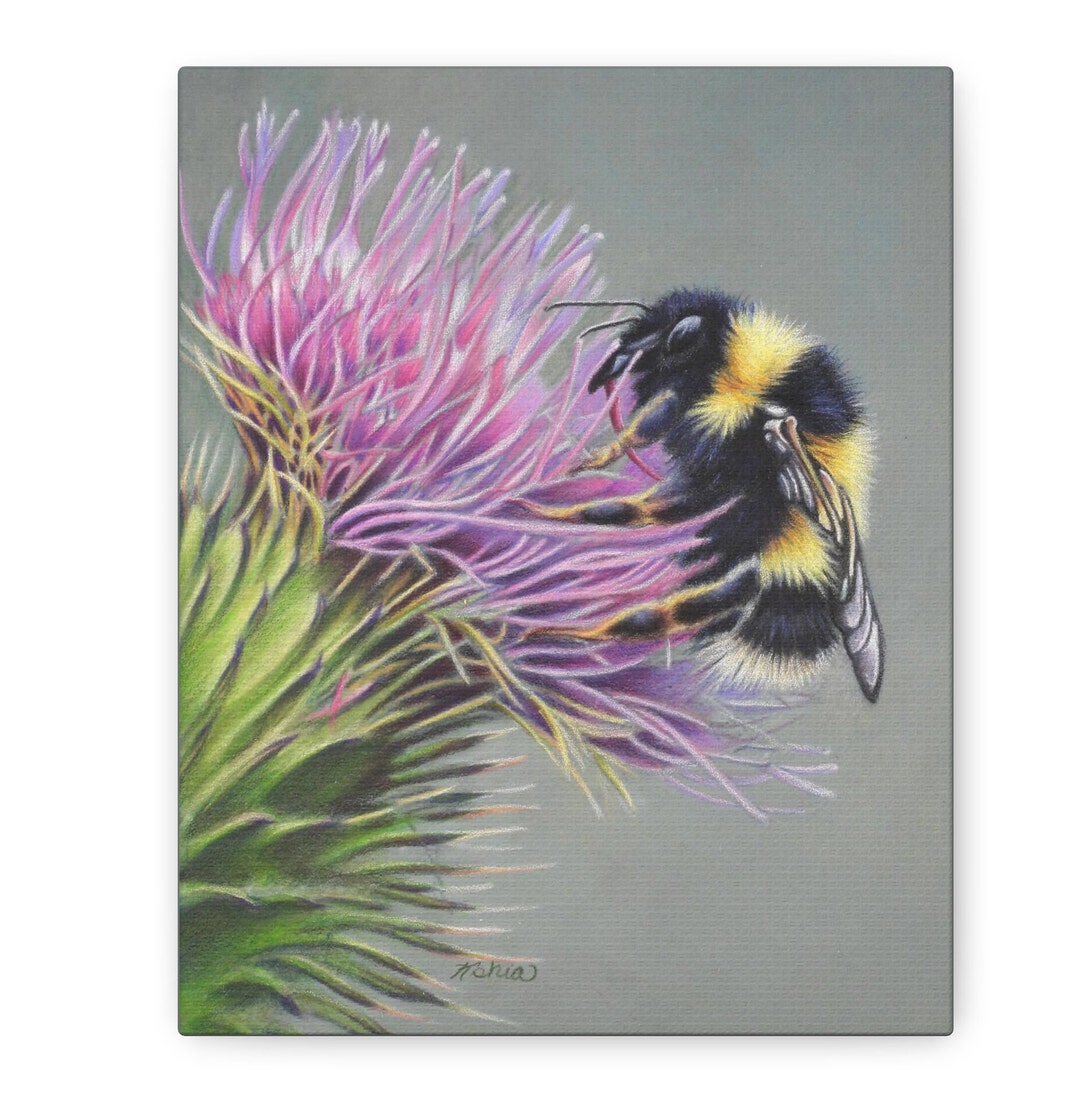 Bumblebee and Thistle Canvas Wrapped Ready to Hang Picture, Bee Keeper ...