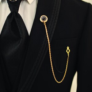Elegant Gold and Black Chain Lapel Brooch, Gold Chain Jacket Brooch ...