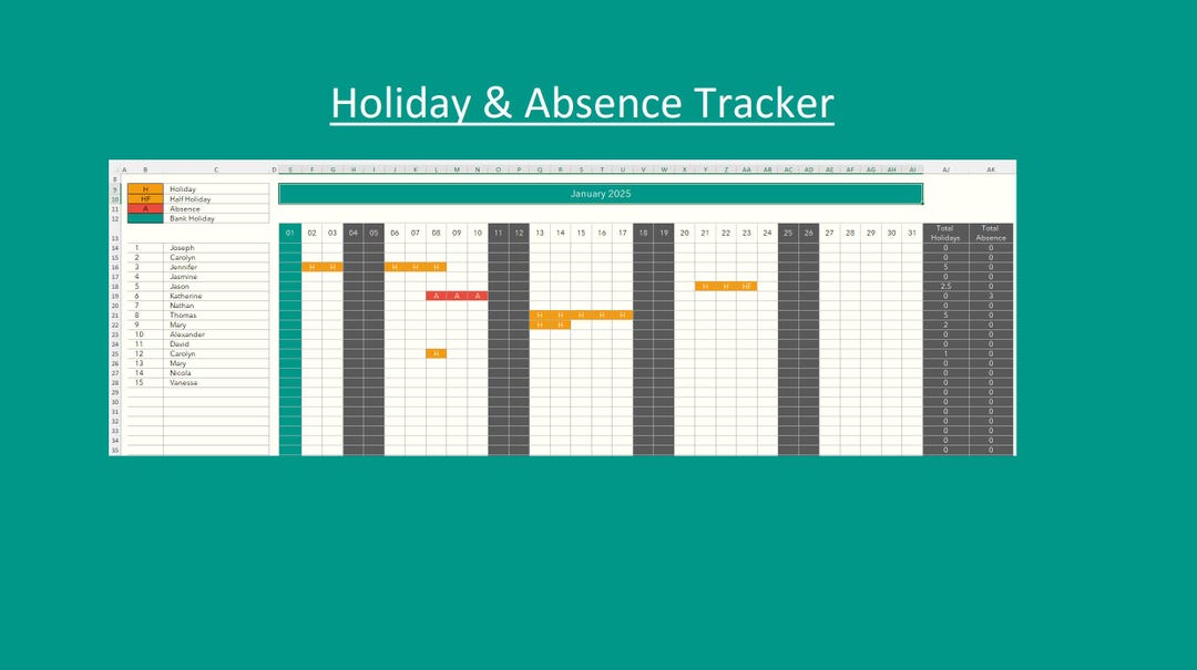 Staff/team Holiday/absence Tracker - Etsy