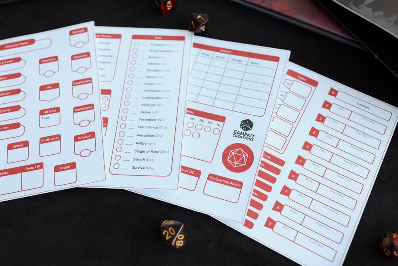 Red 5E Character Sheet Stickers for Player Journals – Erasable, Fantasy ...